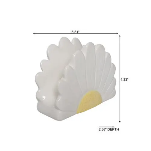 TRANSPAC Dolomite Daisy Napkin Holder White And Yellow For Spring Serving And Entertaining
