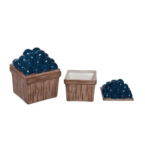 TRANSPAC Ceramic Berry Lidded Dip Bowl Tabletop Container For Patriotic Serving And Entertaining