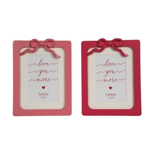 TRANSPAC Wood And Resin Bow Frame Set Of 2 Multicolo For Display And Entertaining - Red