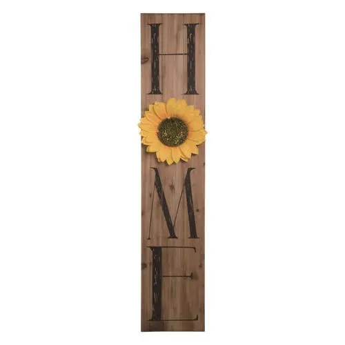 TRANSPAC 47.5 Inch Spring Sunflower Porch Decor Freestanding Wood Sign For Spring Home Decoration - Brown