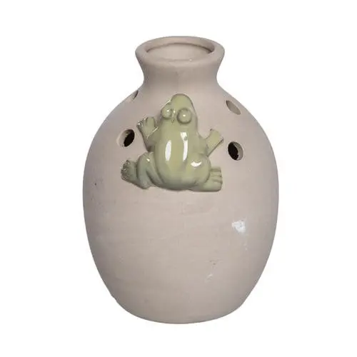 TRANSPAC Ceramic Vase With Frog Med For Floral Display And Home Decor