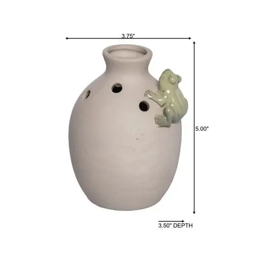 TRANSPAC Ceramic Vase With Frog Med For Floral Display And Home Decor