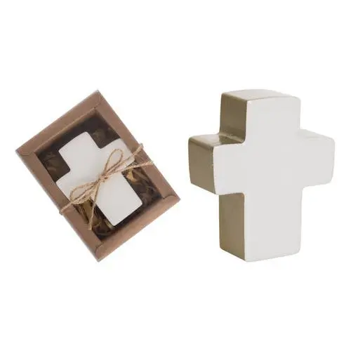 TRANSPAC Mdf And Epoxy Cross In Box White And Gold For Spring Home Decor - Multicolored