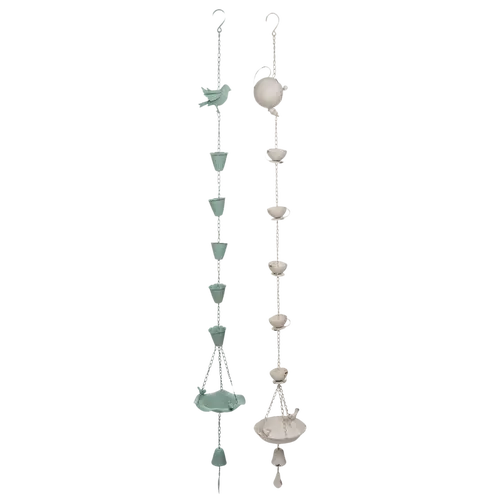 TRANSPAC Metal Fancy Bird Rain Chain Set Of 2 Colorful Bird Figurines Decorative Objects For Spring Home Decor - Multicolored