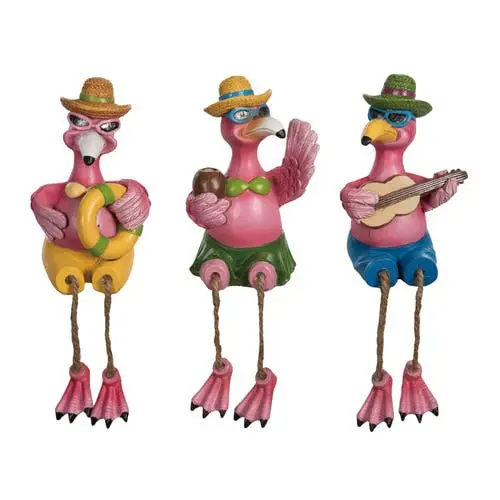 TRANSPAC Resin Flamingo Shelf Sitters Set Of Multicolored For Spring Home Decor - 3