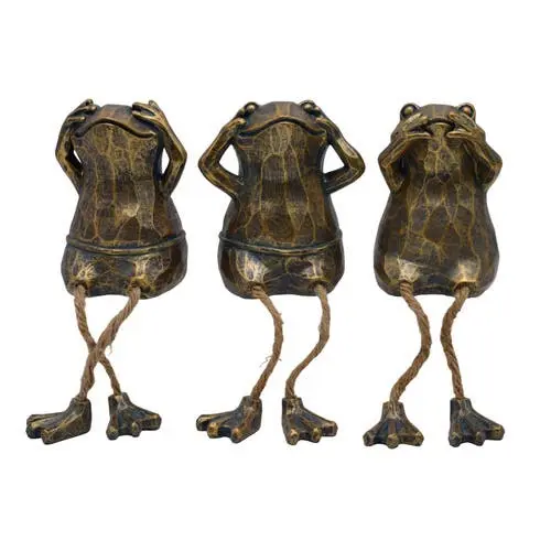 TRANSPAC Resin Frog Sitters Set Of Bronze For Spring Home Decor - 3
