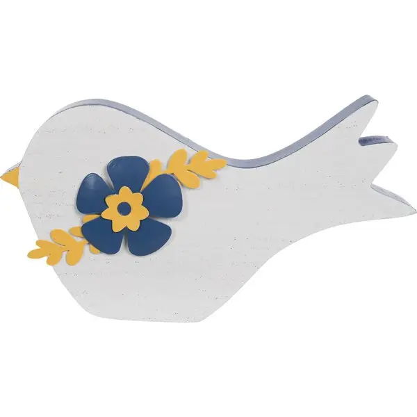 TRANSPAC Mdf Bird Citrus Indigo Figural Wood Decorations Blue And White For Spring Home Decor - Multicolored