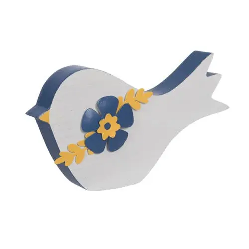 TRANSPAC Mdf Bird Citrus Indigo Figural Wood Decorations Blue And White For Spring Home Decor