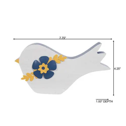 TRANSPAC Mdf Bird Citrus Indigo Figural Wood Decorations Blue And White For Spring Home Decor