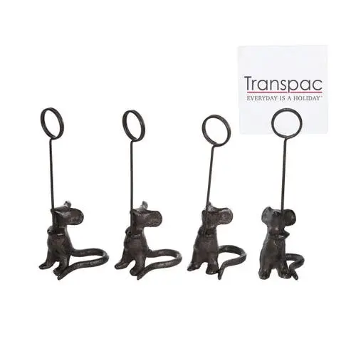 TRANSPAC Iron Mouse Place Card Holder Set Of 4 Metallic For Display And Entertaining