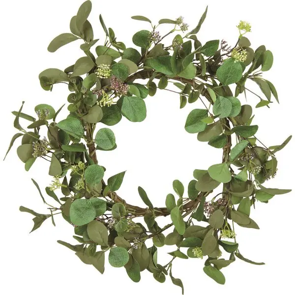 TRANSPAC 24 Inch Multicolor Spring Greenery Bunch Wreath Perfect For Spring Decor And Celebrations - Multicolored