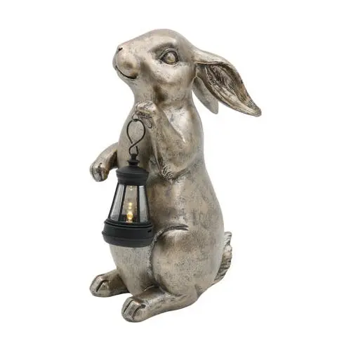 TRANSPAC Resin Light Up Rabbit Led Decor Gold And Black For Spring Tabletop Lighting - Multicolored