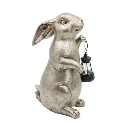 TRANSPAC Resin Light Up Rabbit Led Decor Gold And Black For Spring Tabletop Lighting