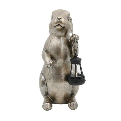 TRANSPAC Resin Light Up Rabbit Led Decor Gold And Black For Spring Tabletop Lighting
