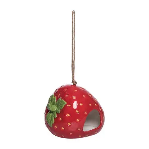 TRANSPAC Dolomite Fly Through Strawberry Bird Feeder Birdfeeder Multicolo For Spring Garden Decor - Red