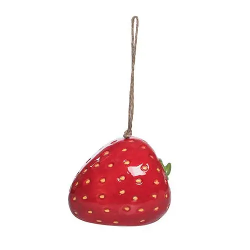 TRANSPAC Dolomite Fly Through Strawberry Bird Feeder Birdfeeder Multicolo For Spring Garden Decor