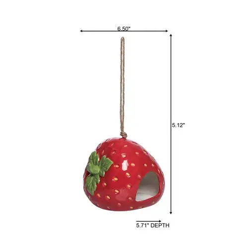 TRANSPAC Dolomite Fly Through Strawberry Bird Feeder Birdfeeder Multicolo For Spring Garden Decor