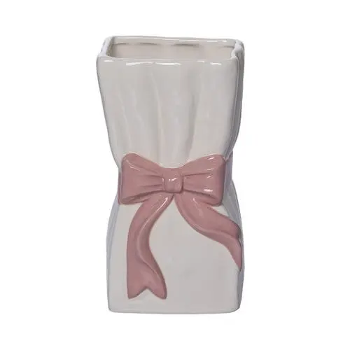 TRANSPAC Dolomite Ribbon Pink Vase For Floral Display And Home Decor - Multicolored