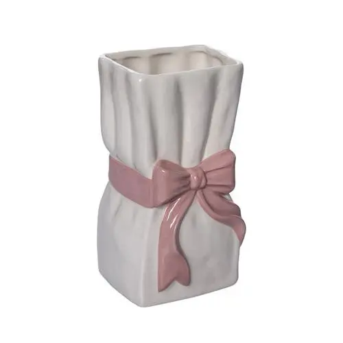 TRANSPAC Dolomite Ribbon Pink Vase For Floral Display And Home Decor