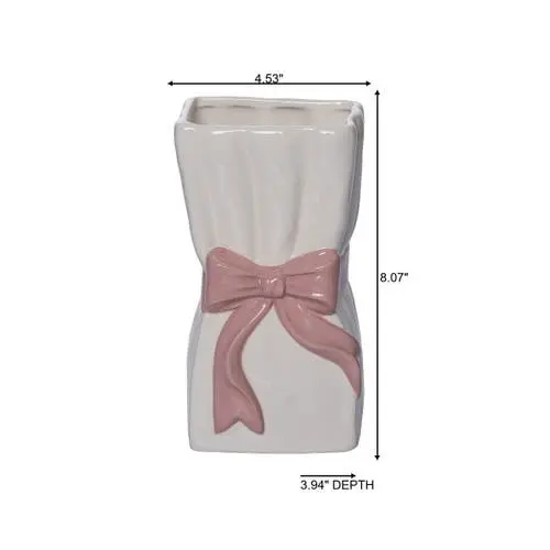 TRANSPAC Dolomite Ribbon Pink Vase For Floral Display And Home Decor