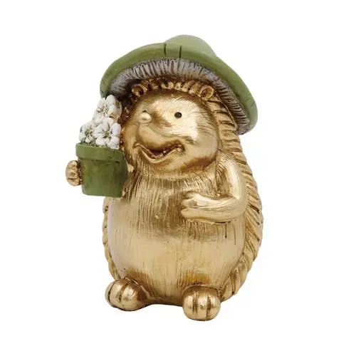TRANSPAC Resin Gold Hedgehog Figurine Garden Accents For Spring Home Decor - Multicolored