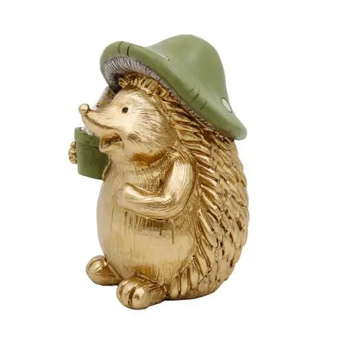 TRANSPAC Resin Gold Hedgehog Figurine Garden Accents For Spring Home Decor