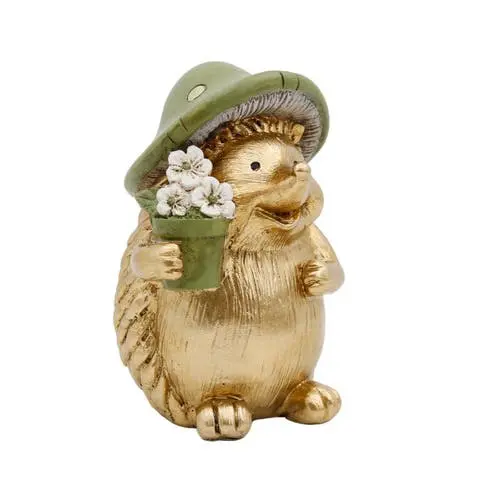 TRANSPAC Resin Gold Hedgehog Figurine Garden Accents For Spring Home Decor