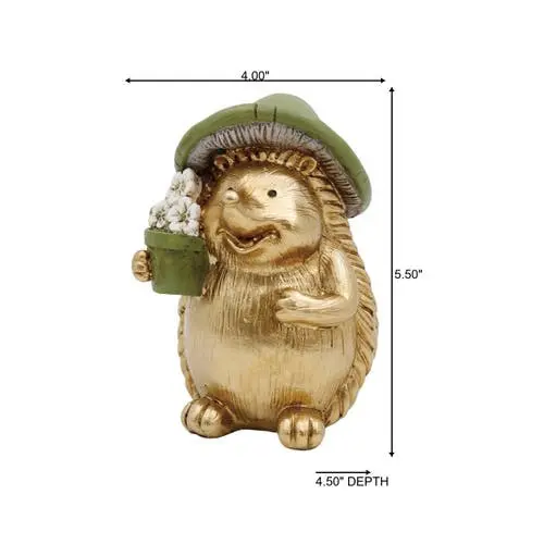 TRANSPAC Resin Gold Hedgehog Figurine Garden Accents For Spring Home Decor