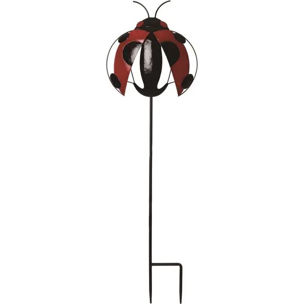 TRANSPAC 34.63 Inch Spring Lady Bug Yard Stake Decorative Metal Garden Stake For Spring Decor - Red