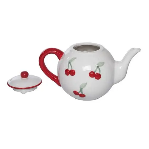 TRANSPAC Dolomite Cherry Teapot With Lid For Spring Serving And Entertaining