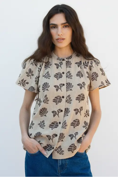 Ace & Jig Kenna Flutter Sleeve Blouse - Wheat