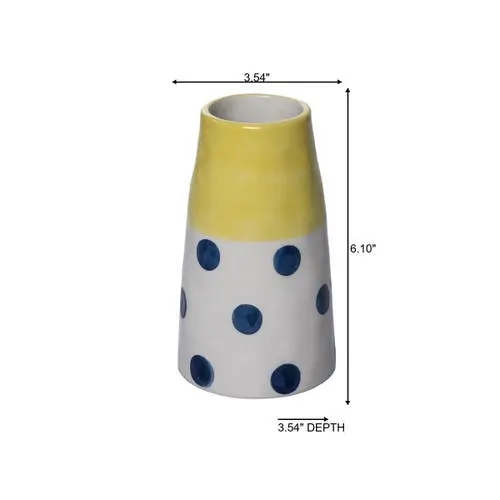 TRANSPAC Ceramic Blue Dot Vase For Floral Display And Home Decor