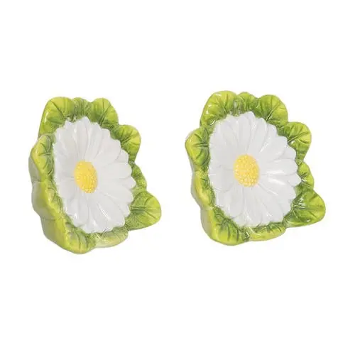 TRANSPAC Dolomite Daisy Salt And Pepper Set Of 2 For Spring Serving And Entertaining