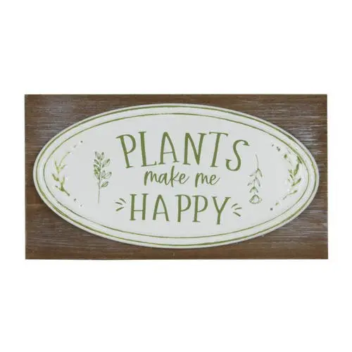 TRANSPAC Mdf And Metal Plants Happy Sign White And Brown For Spring Wall And Entryway Decor - Multicolored