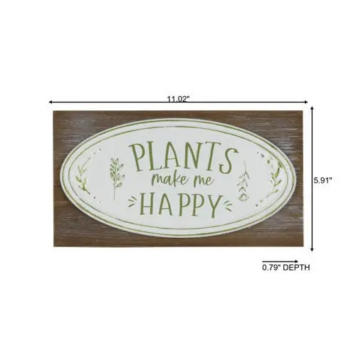 TRANSPAC Mdf And Metal Plants Happy Sign White And Brown For Spring Wall And Entryway Decor