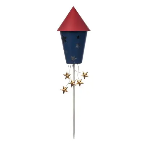 TRANSPAC Metal Rocket Garden Stake Patriotic Home Decoration Decorative Yard Art For Outdoor Spaces - Multicolored
