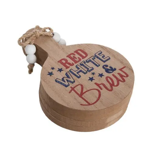 TRANSPAC Mdf Mini Appetizer Board Brew Set Of 4 Red And Blue For Spring Serving And Entertaining