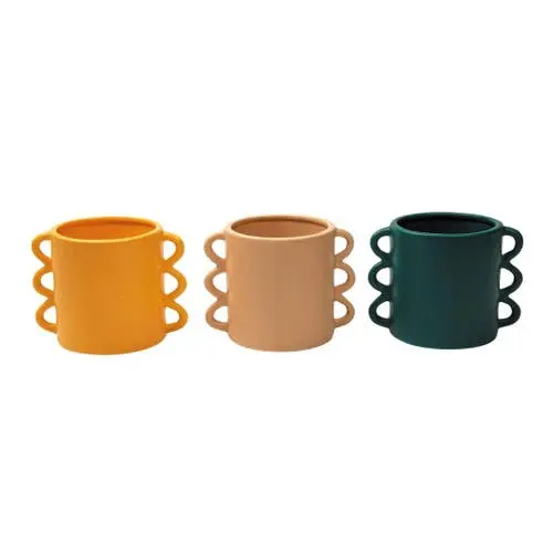 TRANSPAC Ceramic Retro Mod Planter Set Of 3 Stylish Spring Home Decorations For Planters In Ceramic - Multicolored