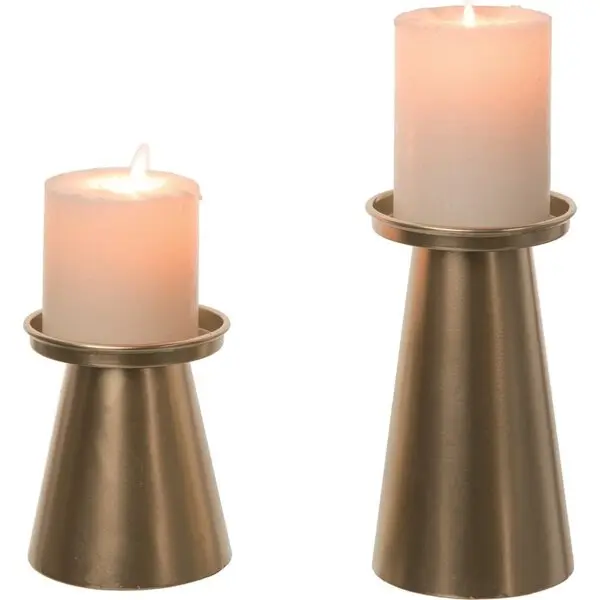 TRANSPAC Set Of 2 Metal 7 Inch Bronze Spring Candle Pillars Elegant Candle Holders For Home Decor - Brown