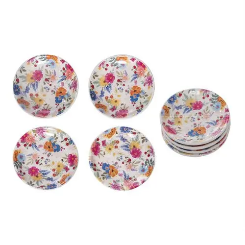TRANSPAC Dolomite Wildflower Dip Bowl Set Of 4 For Spring Serving And Entertaining - Multicolored