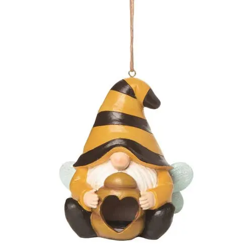 TRANSPAC 7 Inch Spring Garden Gnome Birdhouse Polyresin Decorative Bird And Insect House For Spring - Yellow