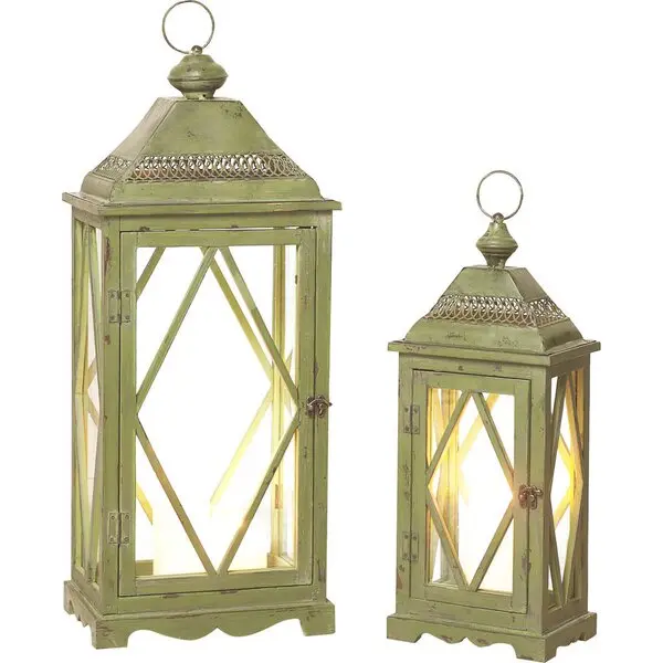 TRANSPAC 30 Inch Spring Traditional Lanterns Set Of 2 Glass Candle Holders For Home Decor - Brown