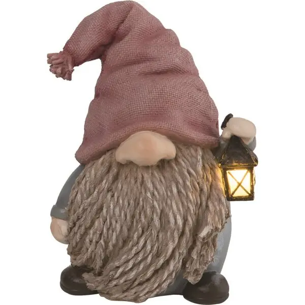 TRANSPAC 6.5 Inch Spring Light Up Braided Gnome Decor Polyresin Decorative Object For Spring Home Decor - Gray
