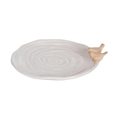 TRANSPAC Ceramic Dish With Perched Birds Spring Home Decor Decorative Object For Stylish Interiors - Multicolored