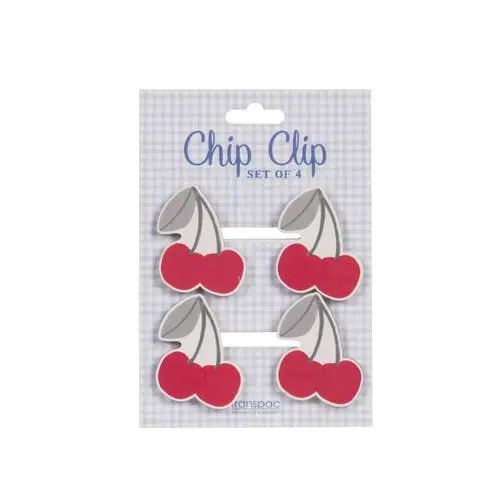 TRANSPAC Wood Cherry Bag Clips Set Of 4 - Red