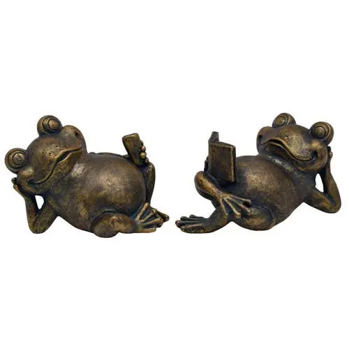 TRANSPAC Resin Frog Lounging Set Of 2 Bronze For Spring Home Decor - Gold
