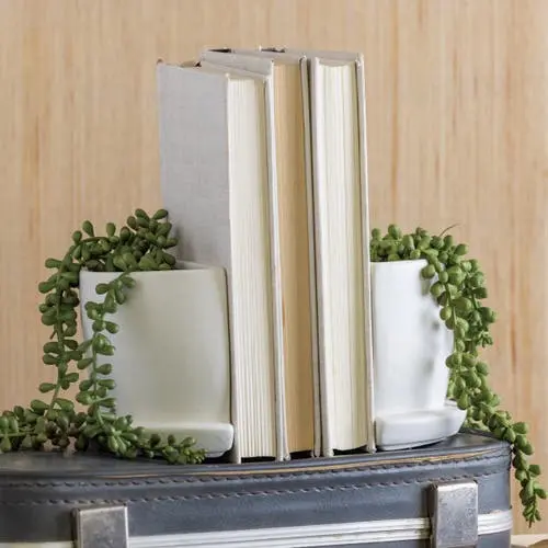 TRANSPAC Dolomite Cream Planter Bookends Set Of 2 For Spring Garden Decor