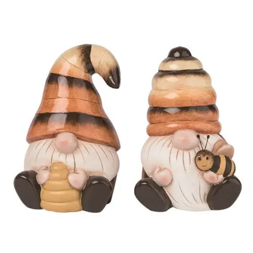 TRANSPAC 6 Inch Multicolor Spring Gnome Set Of 2 In Bee Outfits Terracotta Decorative Objects For Spring Decor - Multicolored