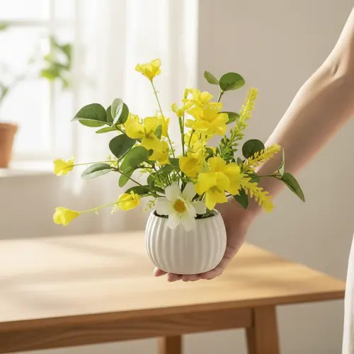 TRANSPAC Season's Designs Artificial Yellow Flower Arrangement In White Vase