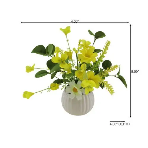 TRANSPAC Season's Designs Artificial Yellow Flower Arrangement In White Vase